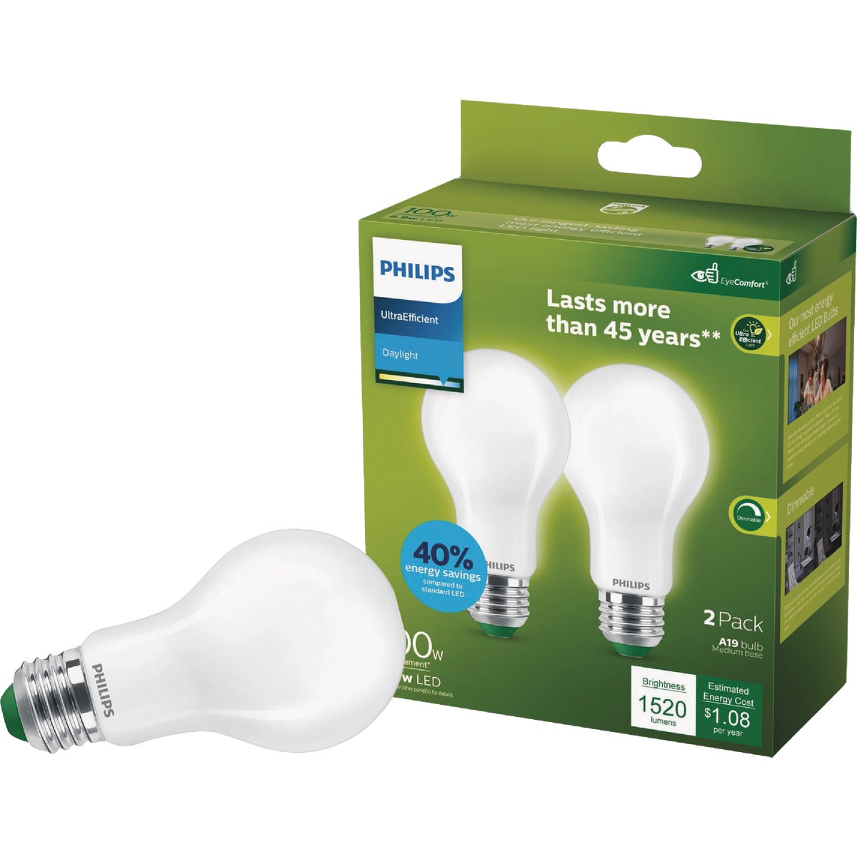 Philips Ultra Efficient 100W Equivalent Daylight Frosted A19 LED Bulb ...